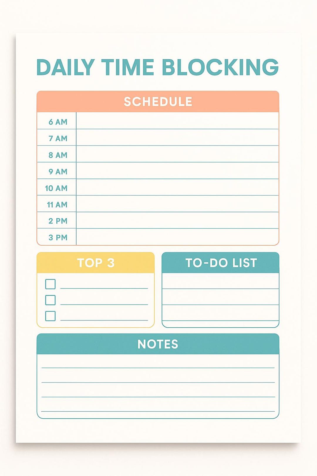 Printable Daily Time Blocking Planner – Hourly Schedule, Top 3 ...