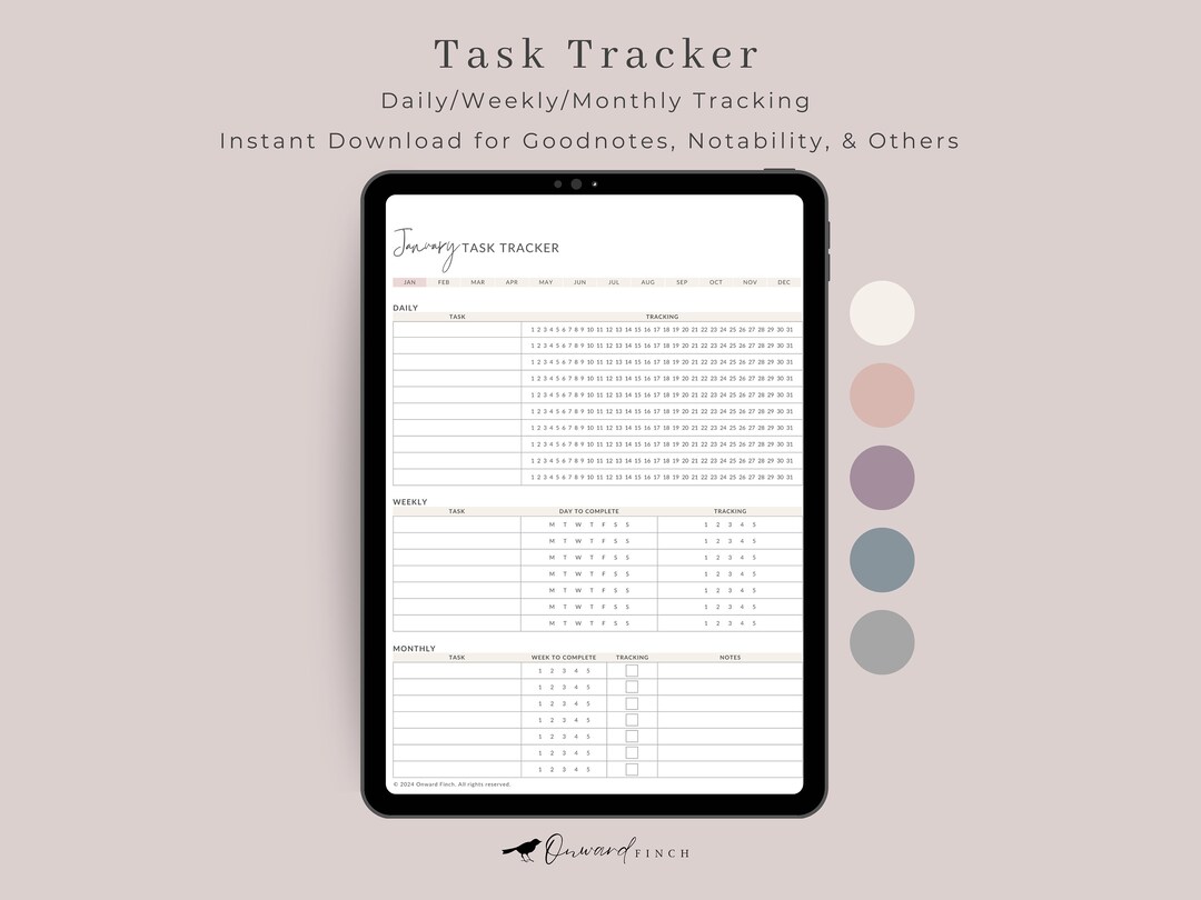Monthly Task Tracker, Daily Tasks, Weekly Tasks, Digital Template for ...
