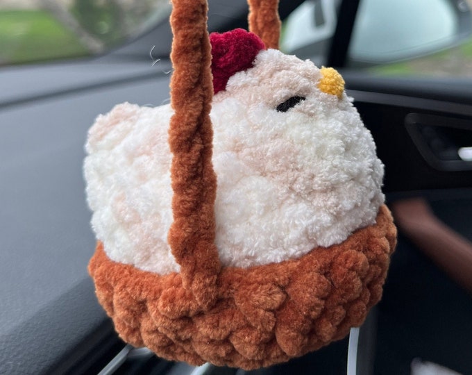 Crocheted Hanging Chicken in a Basket - Adorable Car Mirror Charm and ...