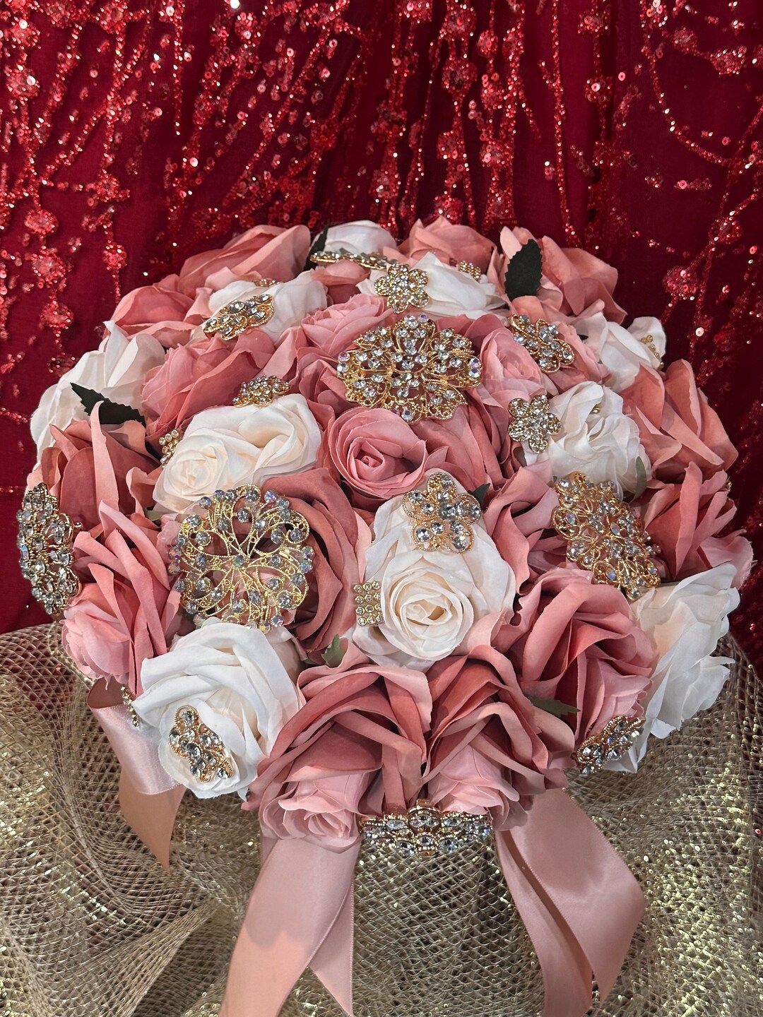Beautiful Rose Gold and Beige Quinceañera Bouquet - Etsy