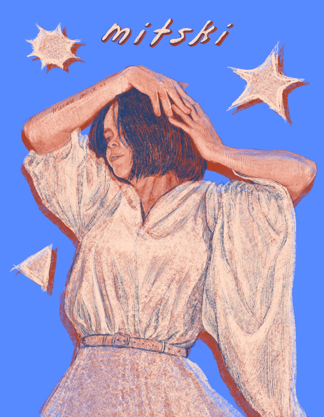 Original Blue and White Mitski Drawing Art Print 11x15 Matte - Etsy