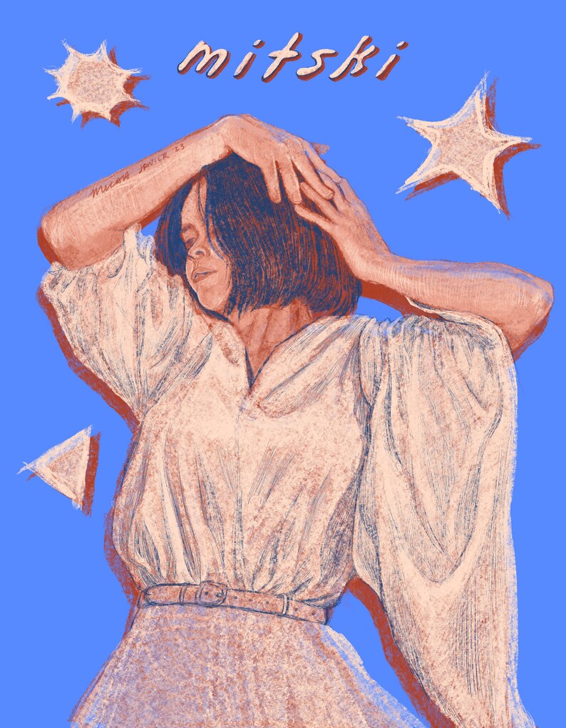 Original Blue and White Mitski Drawing Art Print 11x15 Matte - Etsy