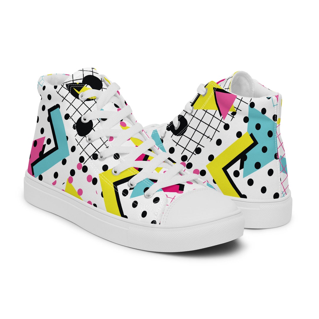 Women’s Neon Abstract Geometric Print High Top Canvas Shoes - Neon High ...