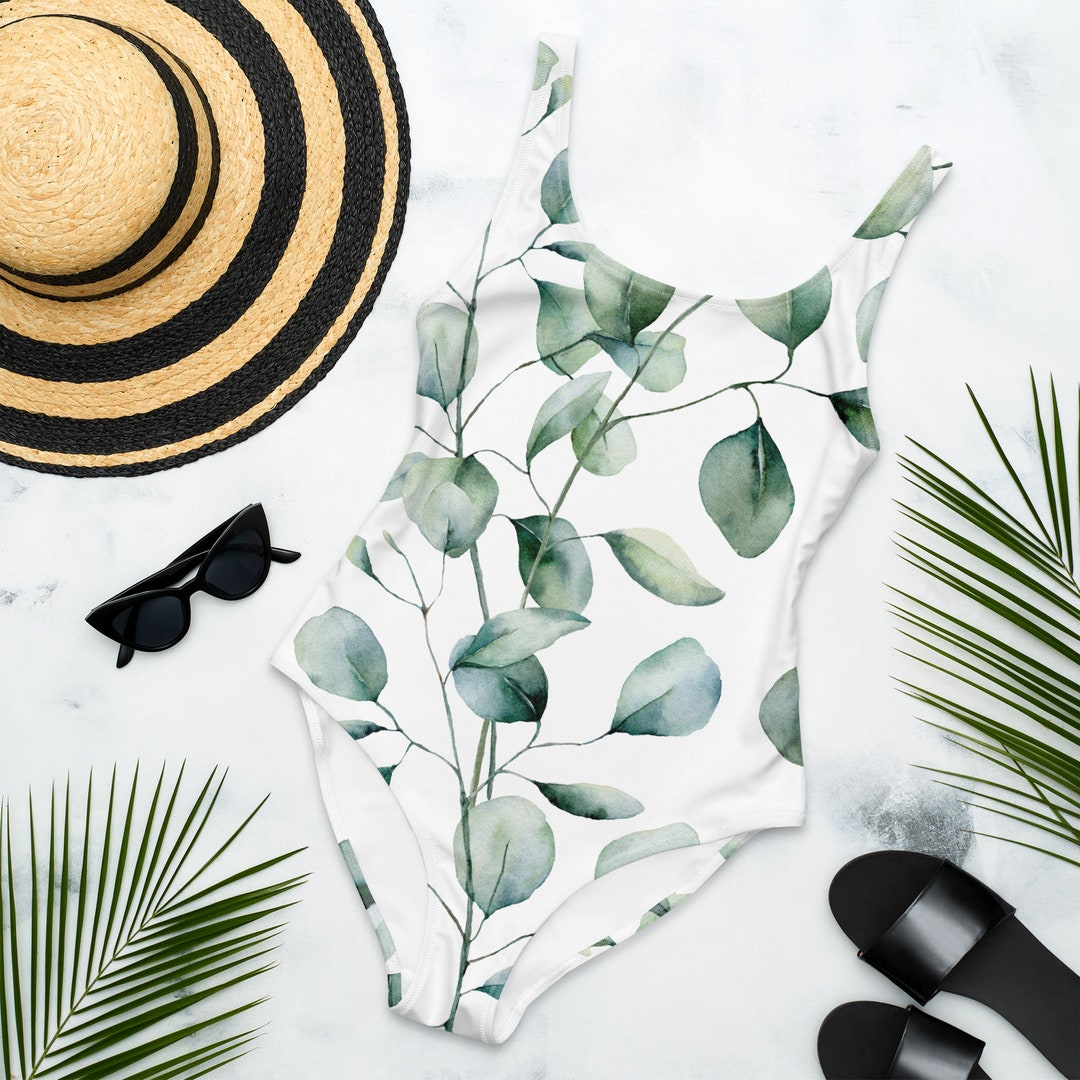 Women's Eucalyptus Leaf One-piece Swimsuit - Green Leaf Pattern Cheeky ...