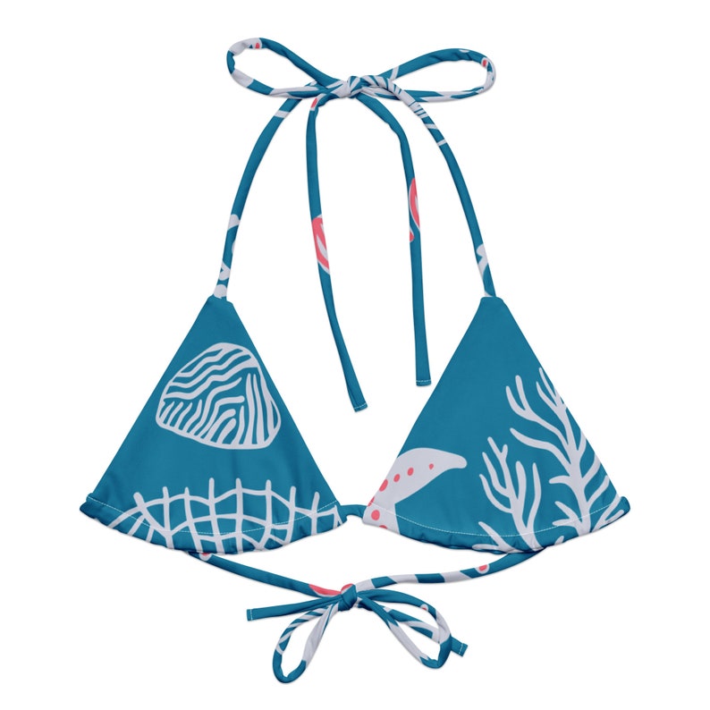 Ocean Themed Recycled String Bikini Top - Under the Sea Beach Pattern ...
