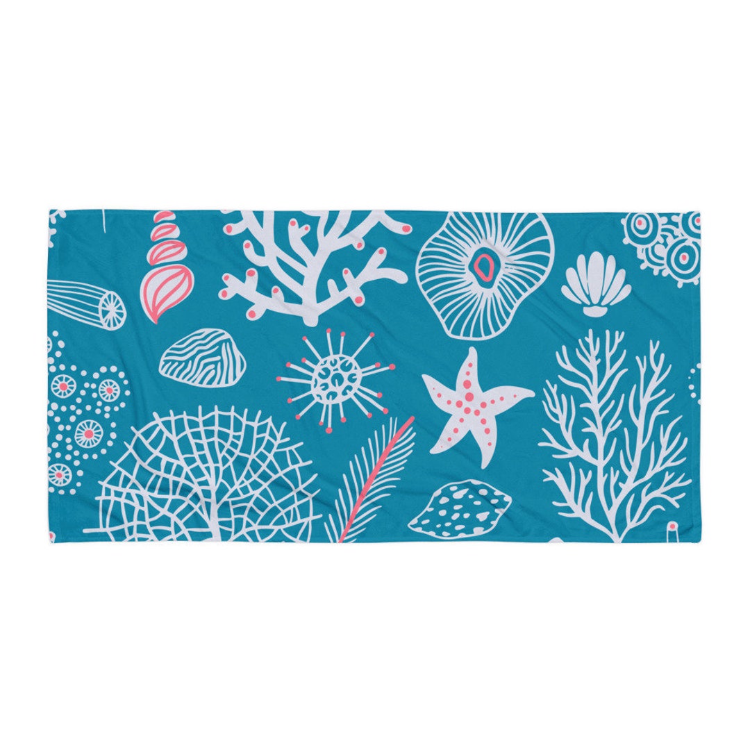 Ocean Beach Towel: Starfish, Seashell & Coral Design - Etsy