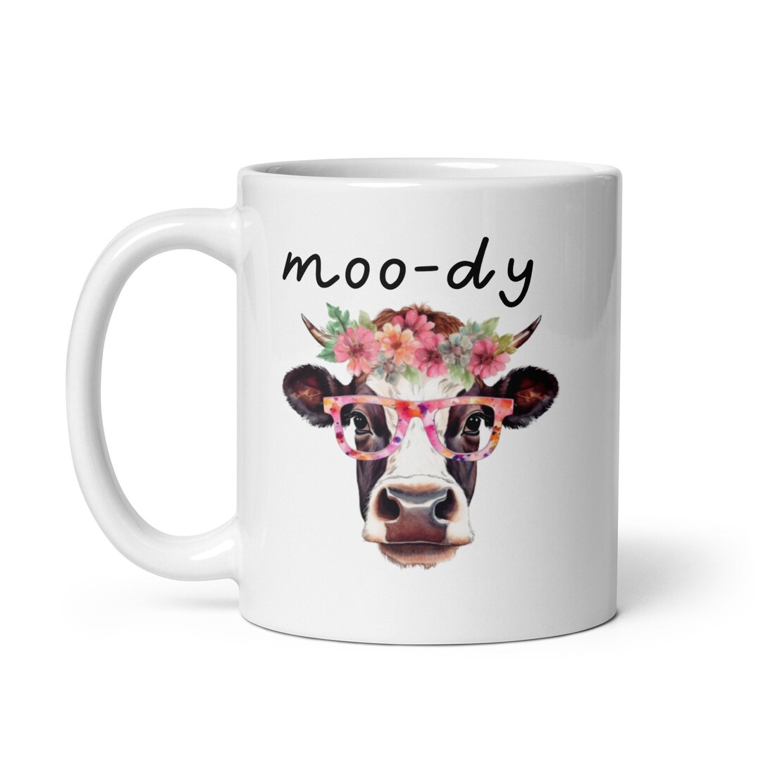Moo-dy Cow Ceramic Mug: Funny Floral Cow Art - Etsy