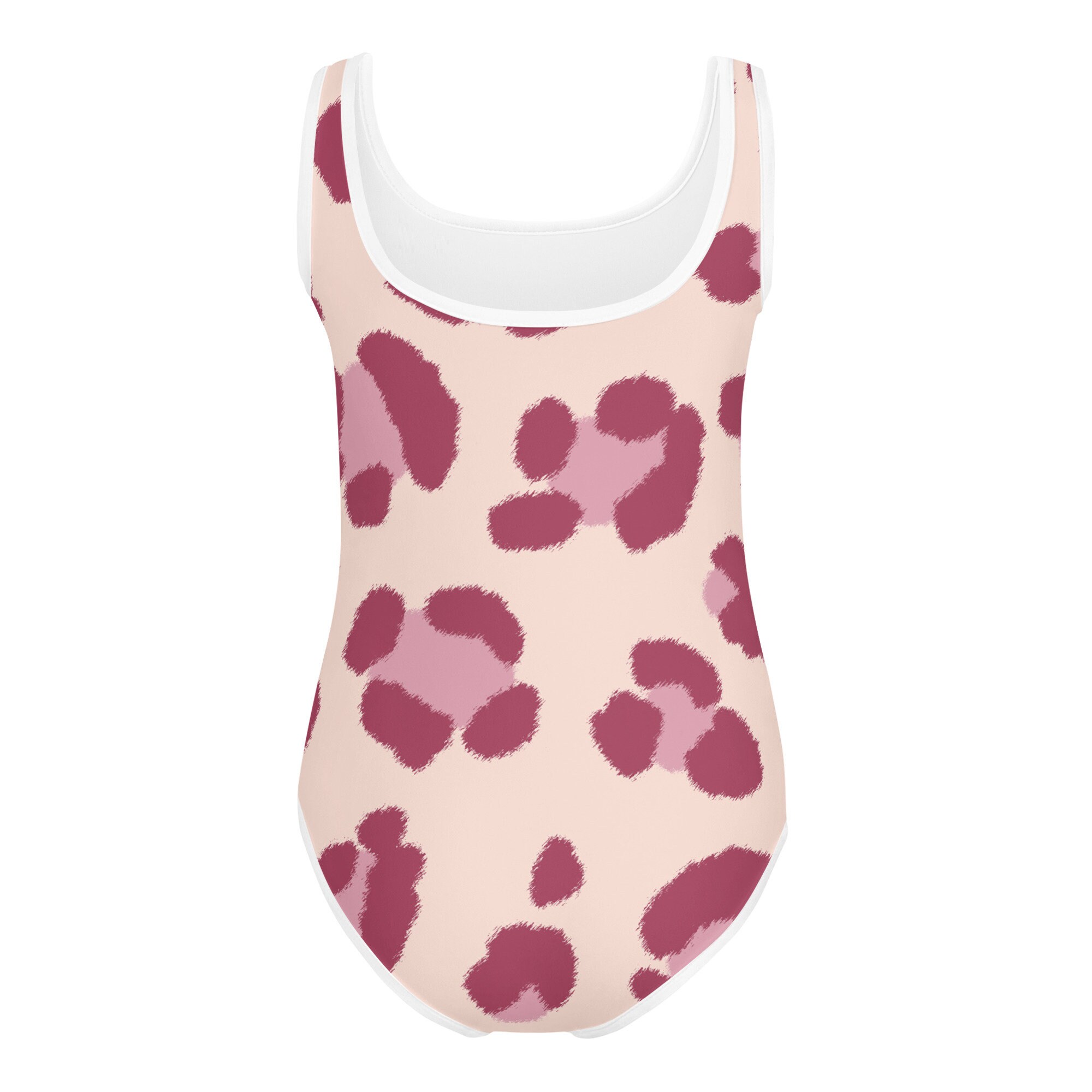 Pink Leopard Print Kids Swimsuit Cute Pink Animal Print One Piece ...