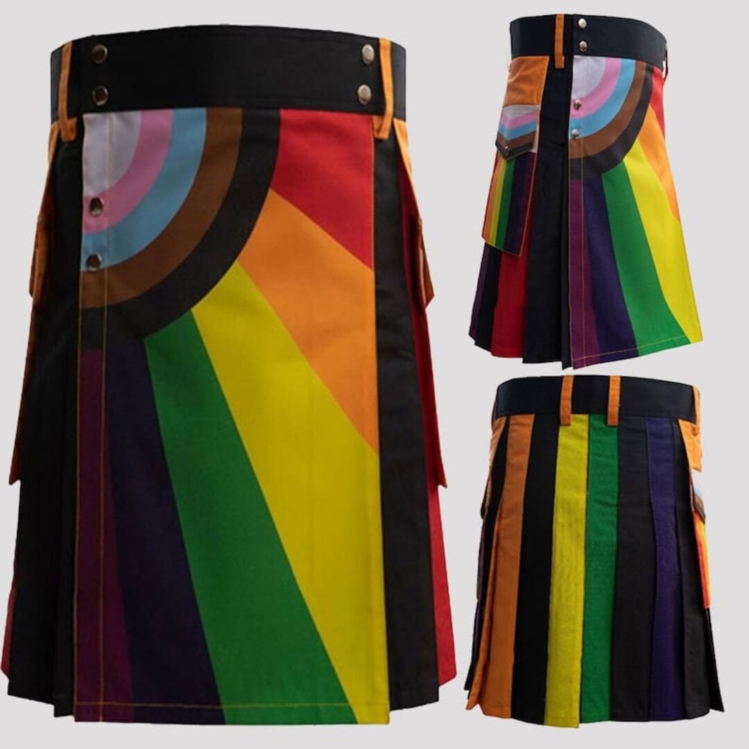 Pride Rainbow Kilt, Hybrid Utility Kilts, Scottish Rainbow Hybrid Kilt ...