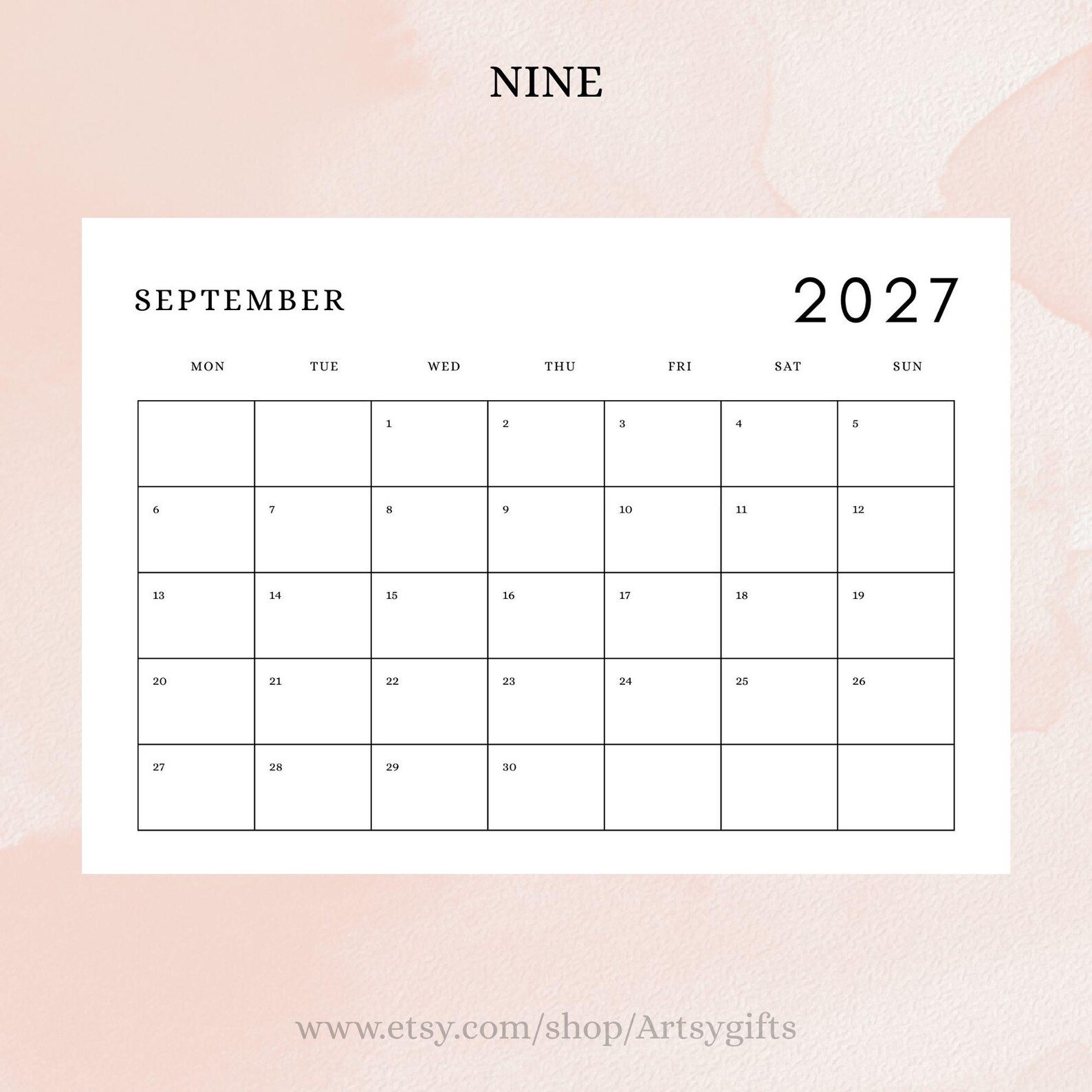 2027 Monthly Calendar | Digital Download | Blank | A4 and A5 Sizes ...