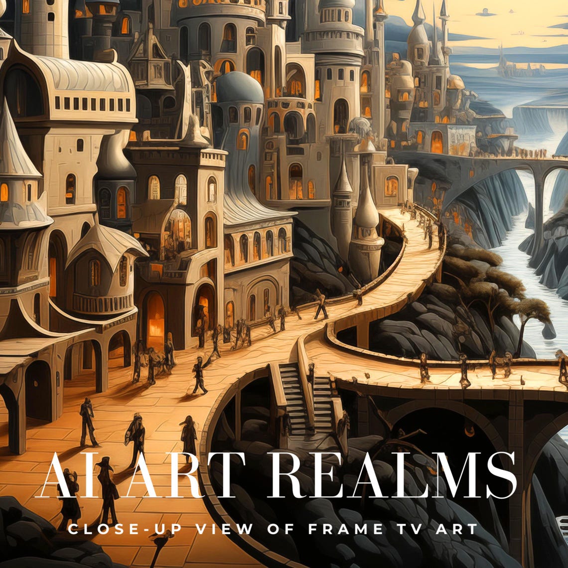 Moonlit Metropolis, Samsung Frame TV Art, Fantasy Cityscape, Night ...