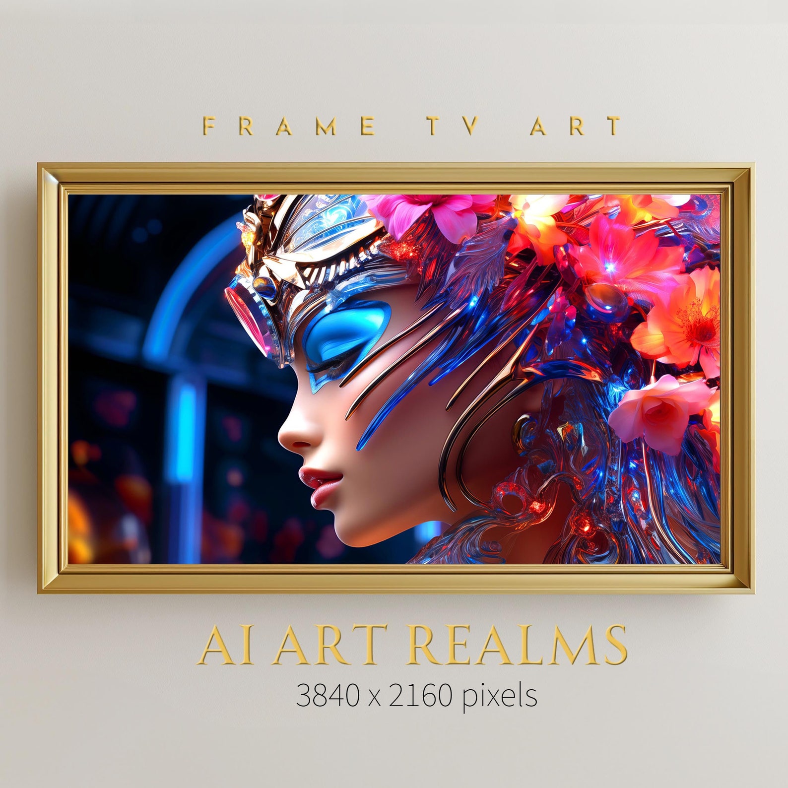 Ethereal Queen Frame TV Art, Digital Download, Cyborg Art, Neon Lights ...