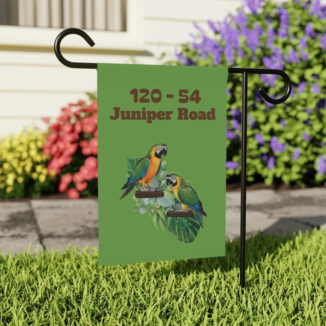 Parrots Personalized Garden House Address Flag, Garden Condo Apartment ...
