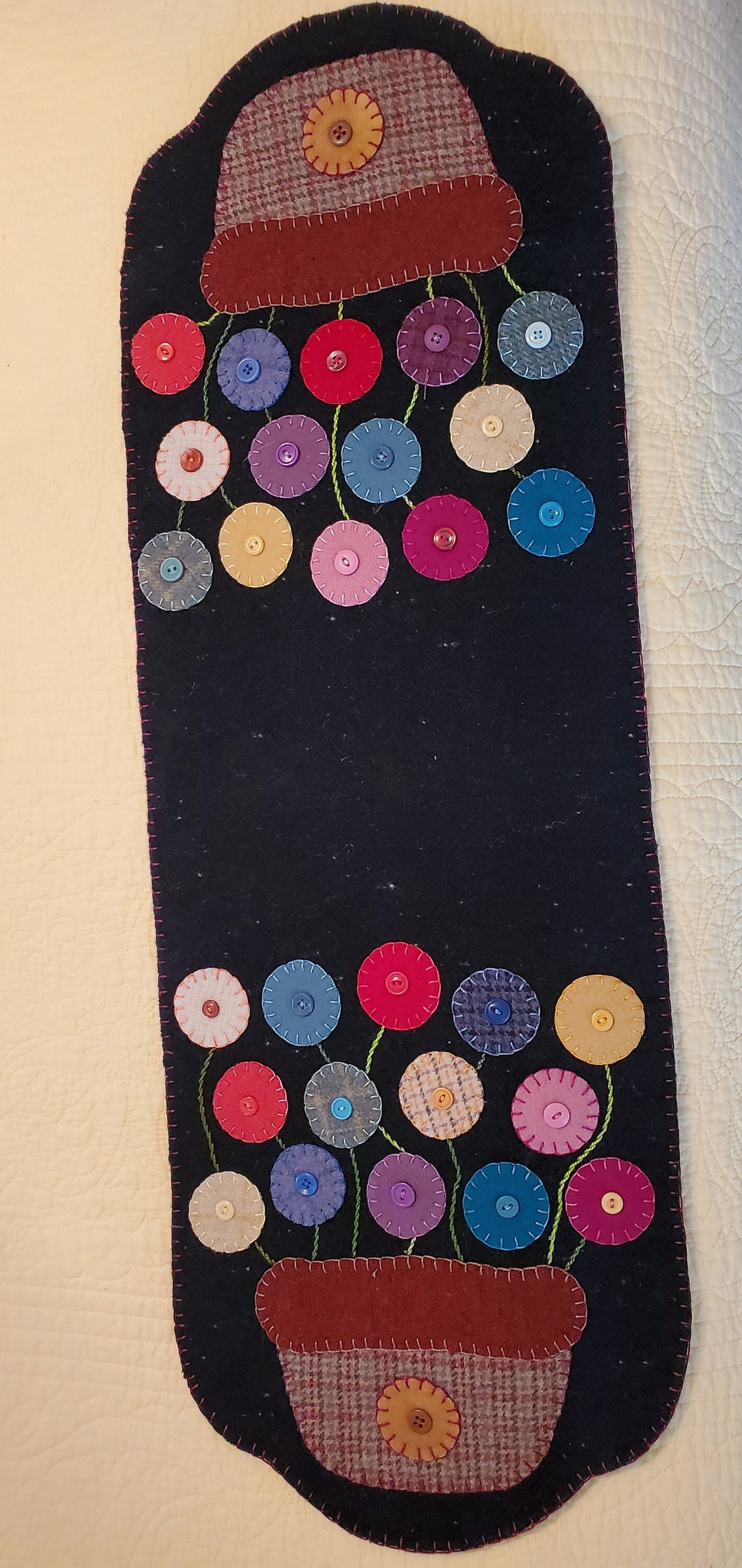 Spring/summer Penny Rug Runner - Baskets of Penny Flowers With Buttons ...