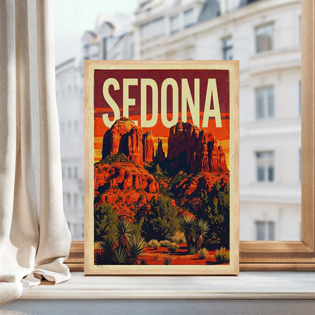 Sedona Arizona Vintage Travel Poster Print | Cathedral Rock Red Rock ...