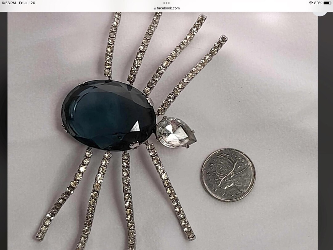 Extra Large Signed Ivana Spider Blue Glass Body Clear Rhinestone Legs ...