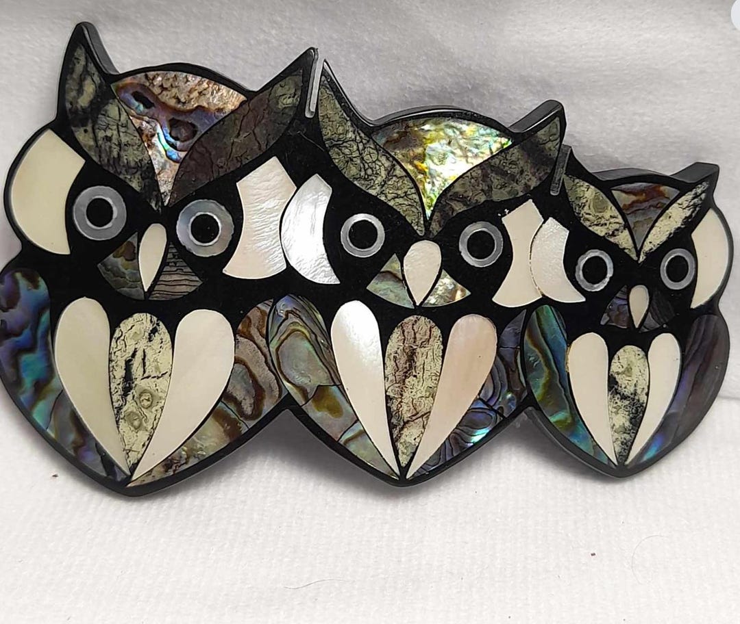Abalone and Shell Inlay 3 Owls Sitting in a Row Hair Clip Rare - Etsy