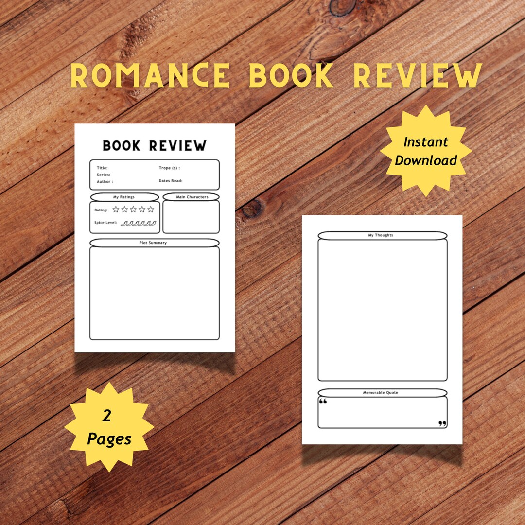Book Review Printable Romance Book Review Template Romance Reading Journal Perfect Digital Gift ...