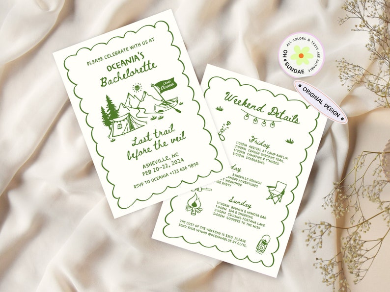 Camp Bachelorette Party Invitation, Last Trail Before the Veil, Weekend ...