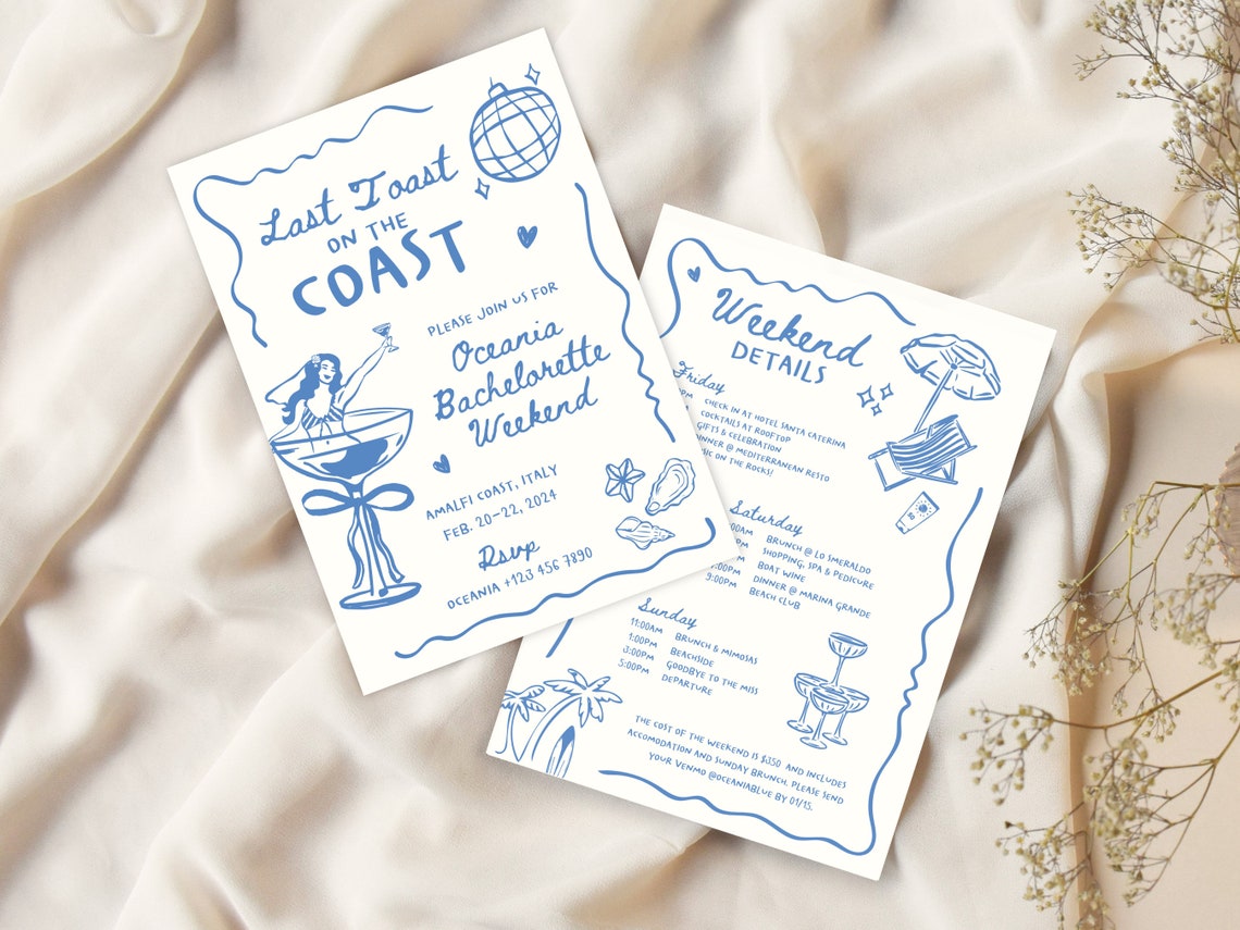 Last Toast on the Coast, Beach Bachelorette Invitation, Coastal ...