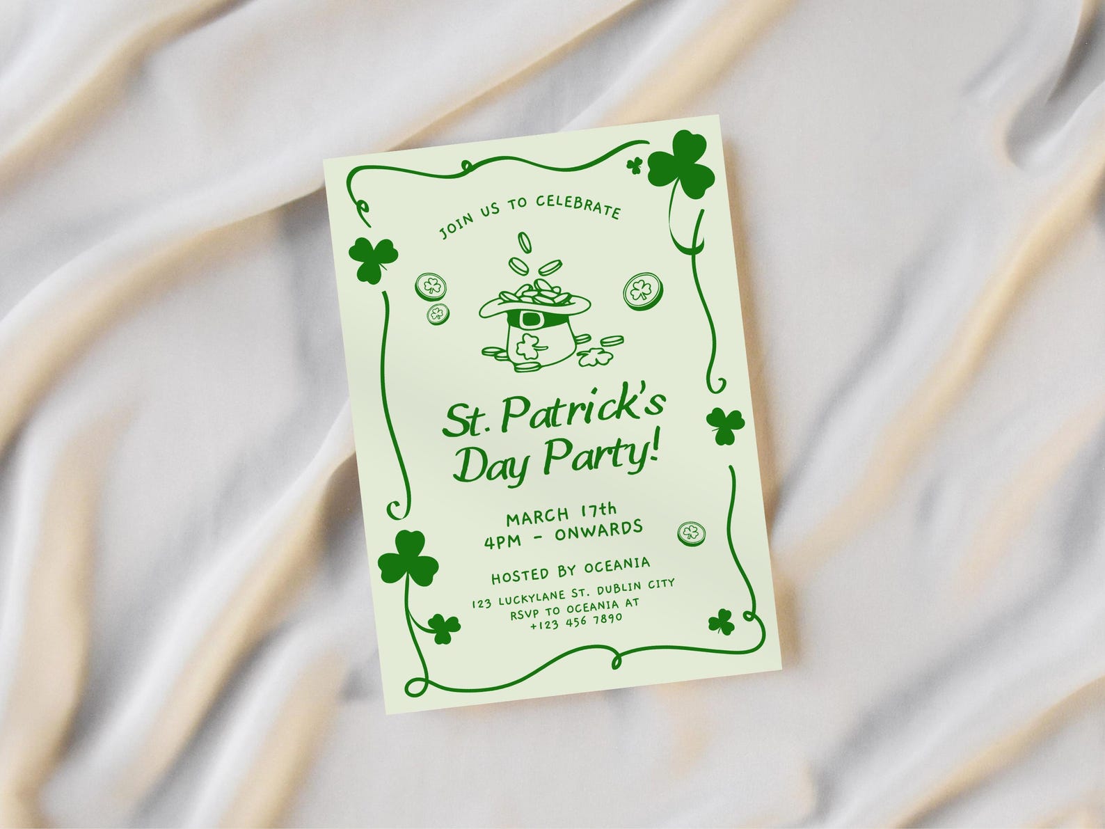 St Patrick's Day Party Invite With St Patrick Lucky Shamrock in Green ...