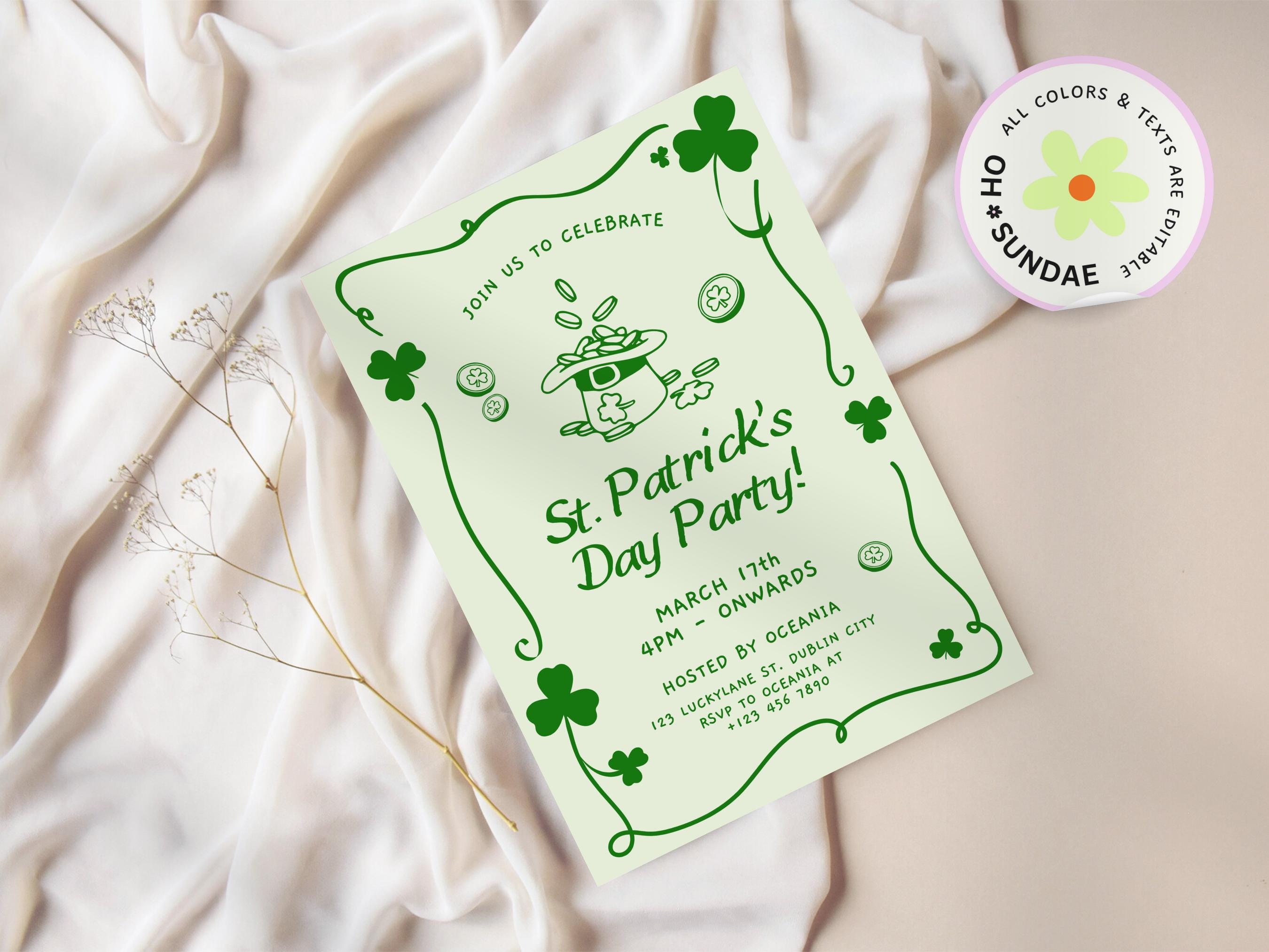 St Patrick's Day Party Invite With St Patrick Lucky Shamrock in Green ...
