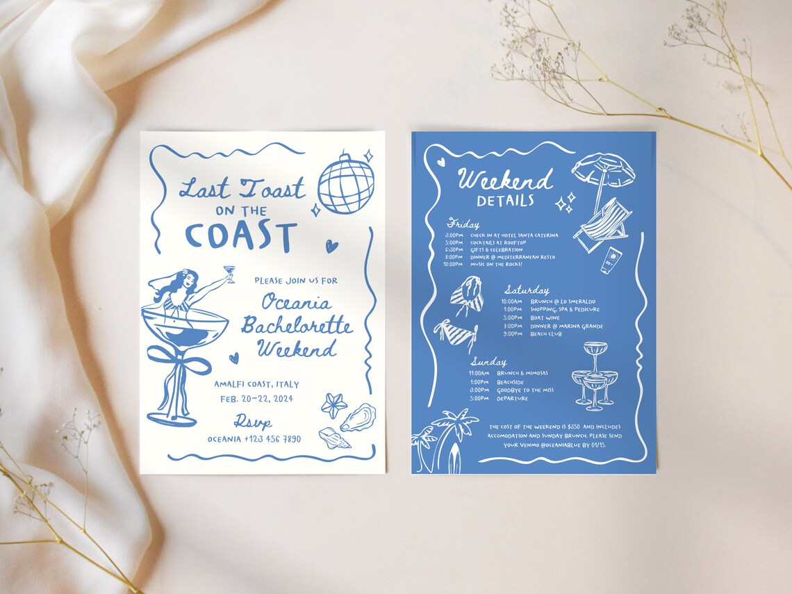 Last Toast on the Coast, Beach Bachelorette Invitation, Coastal ...