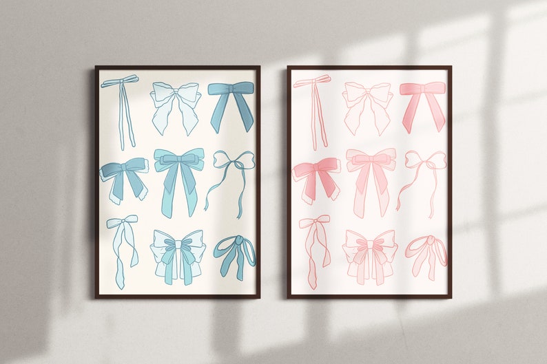 Trendy Pink Bows Wall Art, Preppy Poster, College Apartment Dorm Decor ...
