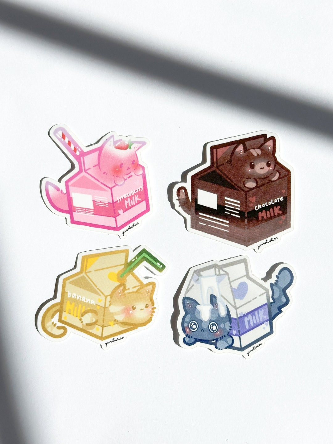 Kawaii Cat Milk Carton Stickers Hand Drawn Cute Aesthetic Strawberry ...