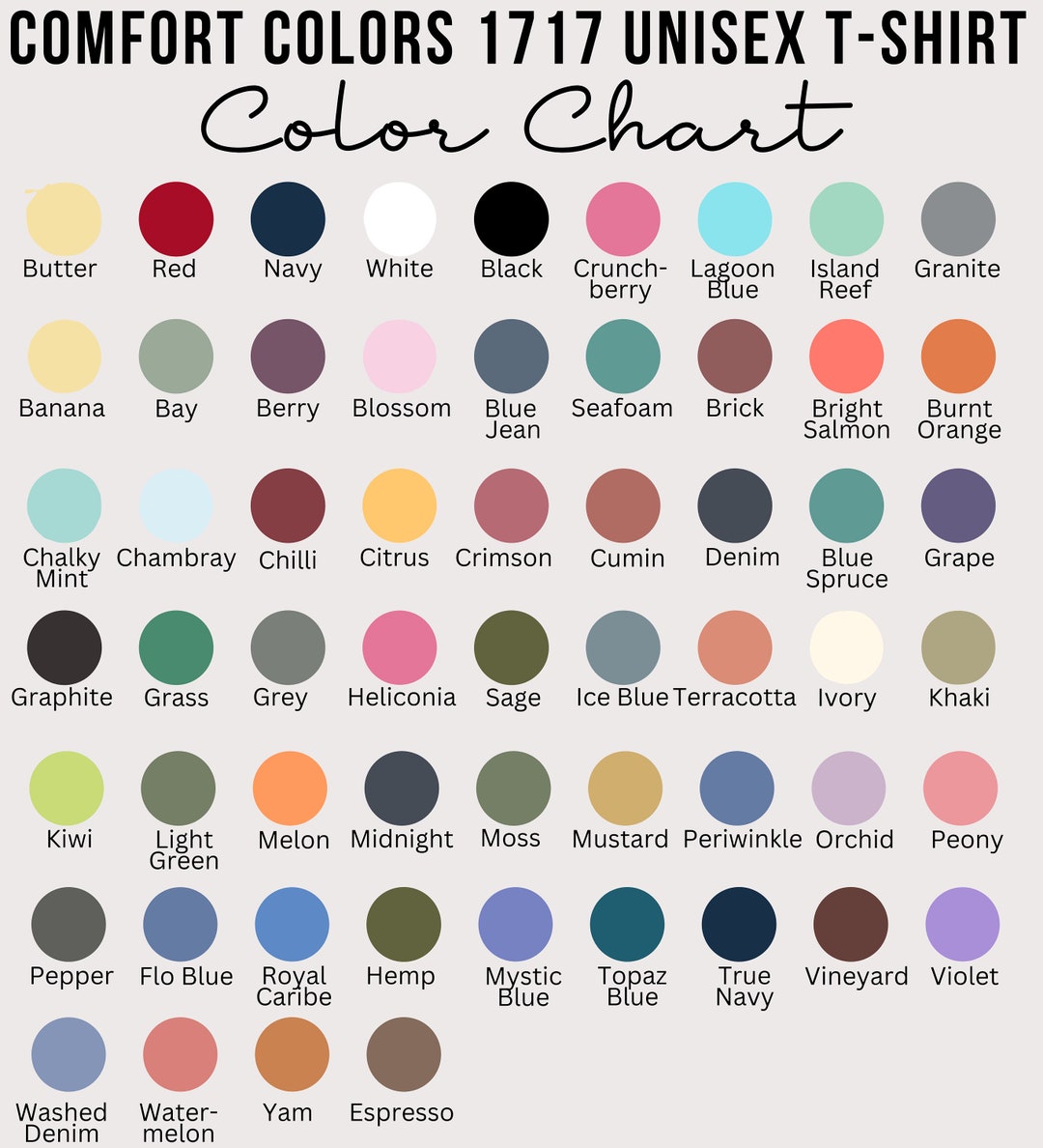 2024 Printify Comfort Colors 1717 Tshirt Color Chart Mockup, Print on ...