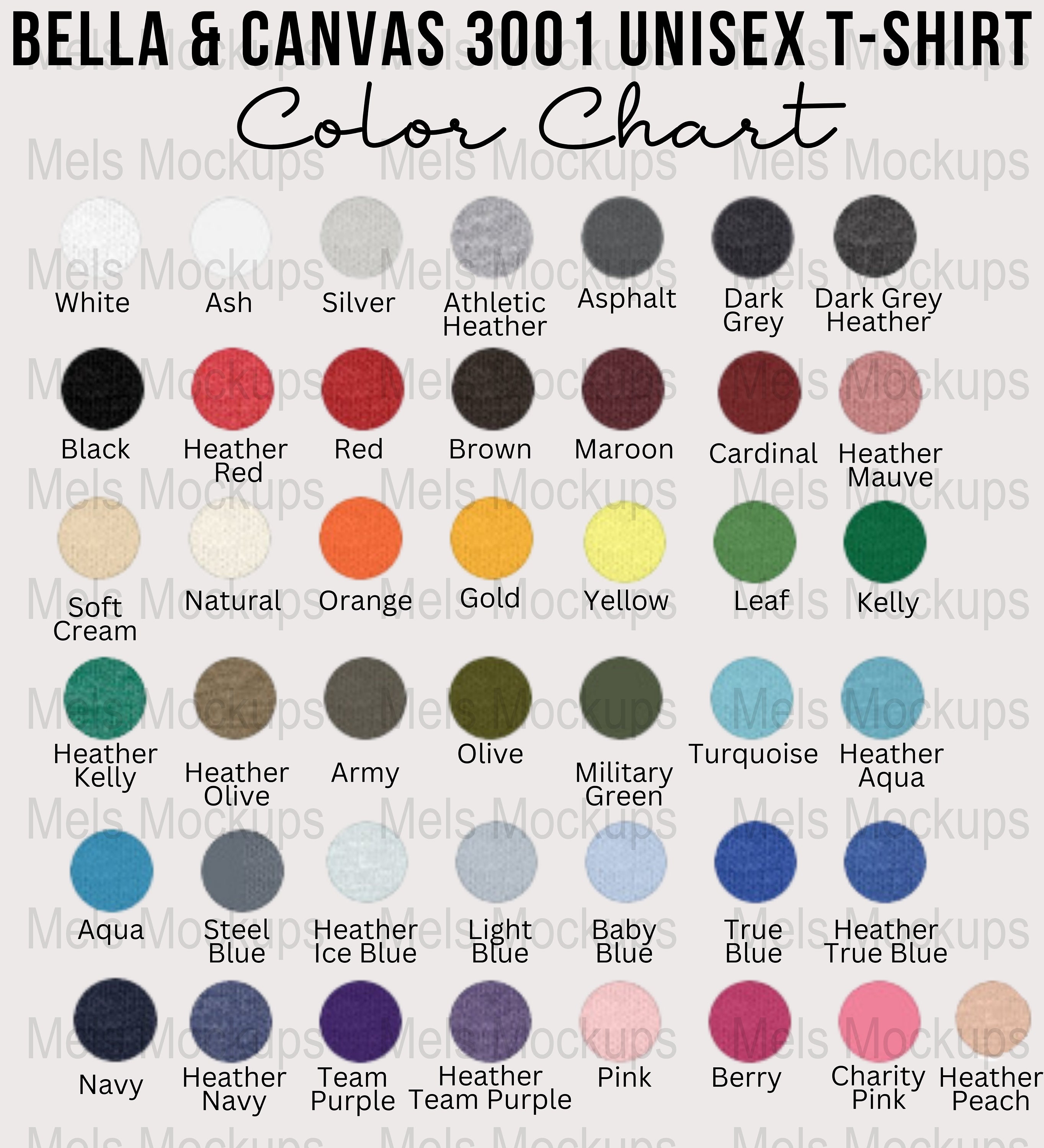 2024 Printify Bella Canvas 3001 Tshirt Color Chart Mockup, Print on ...