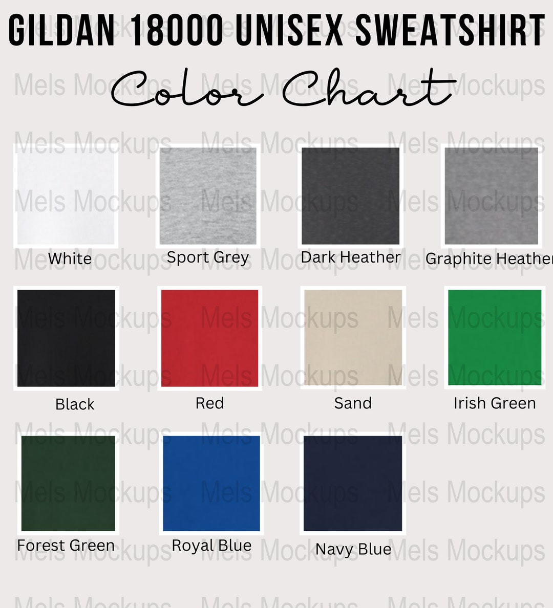 2024 Printify Gildan 18000 Sweatshirt Color Chart Mockup, Print on ...