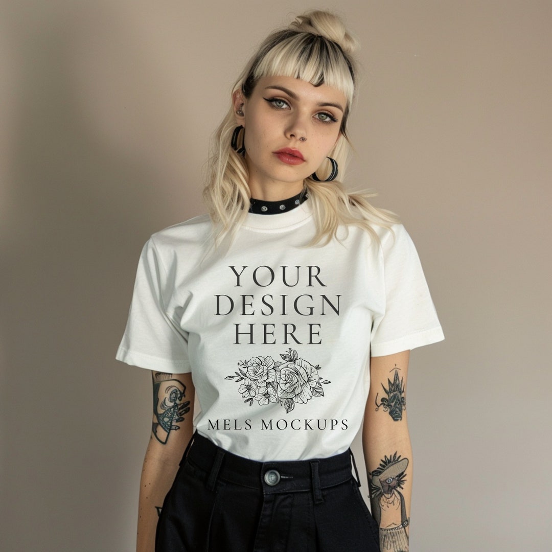 Grunge Girls Shirt Mockup, White Bella Canva 3001 Tshirt Mock Ups ...