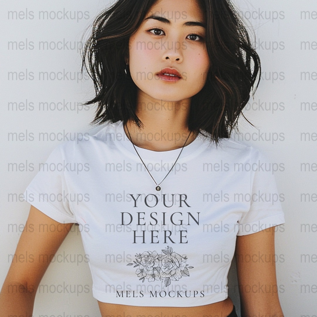 Baby Tee Y2k Mockup for Woman, Bella Canvas Crop Top Mock-up White ...