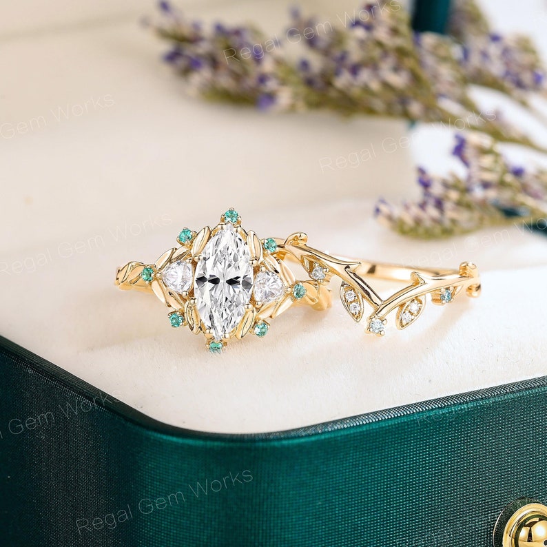 Marquise Cut Moissanite Flower Engagement Ring Set Vintage Marquise ...