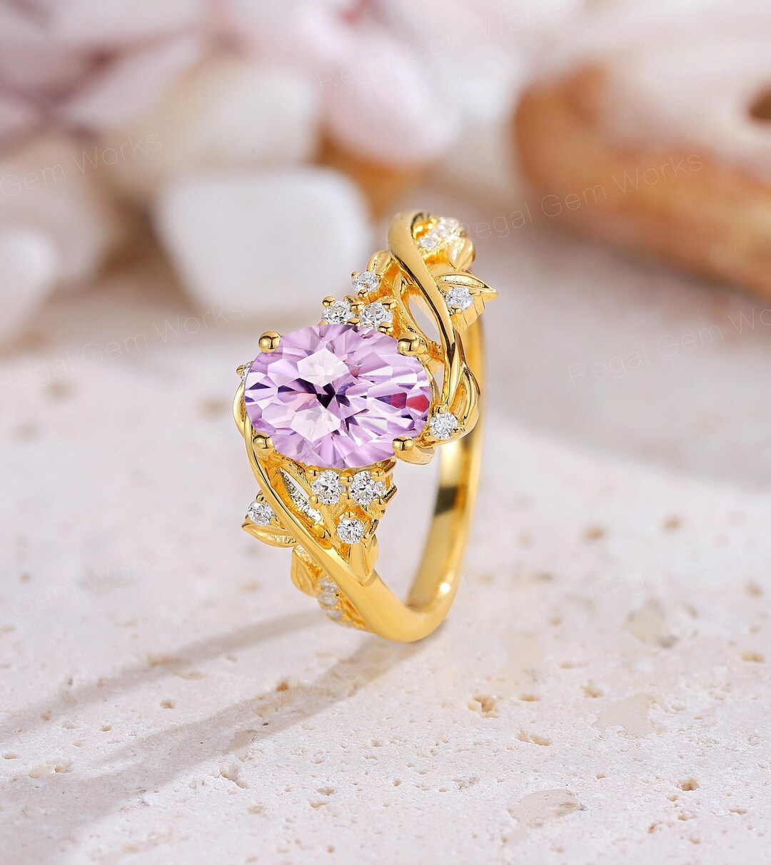 Nature Inspired Firework Cut Amethyst Branch Engagement Ring Art Deco ...
