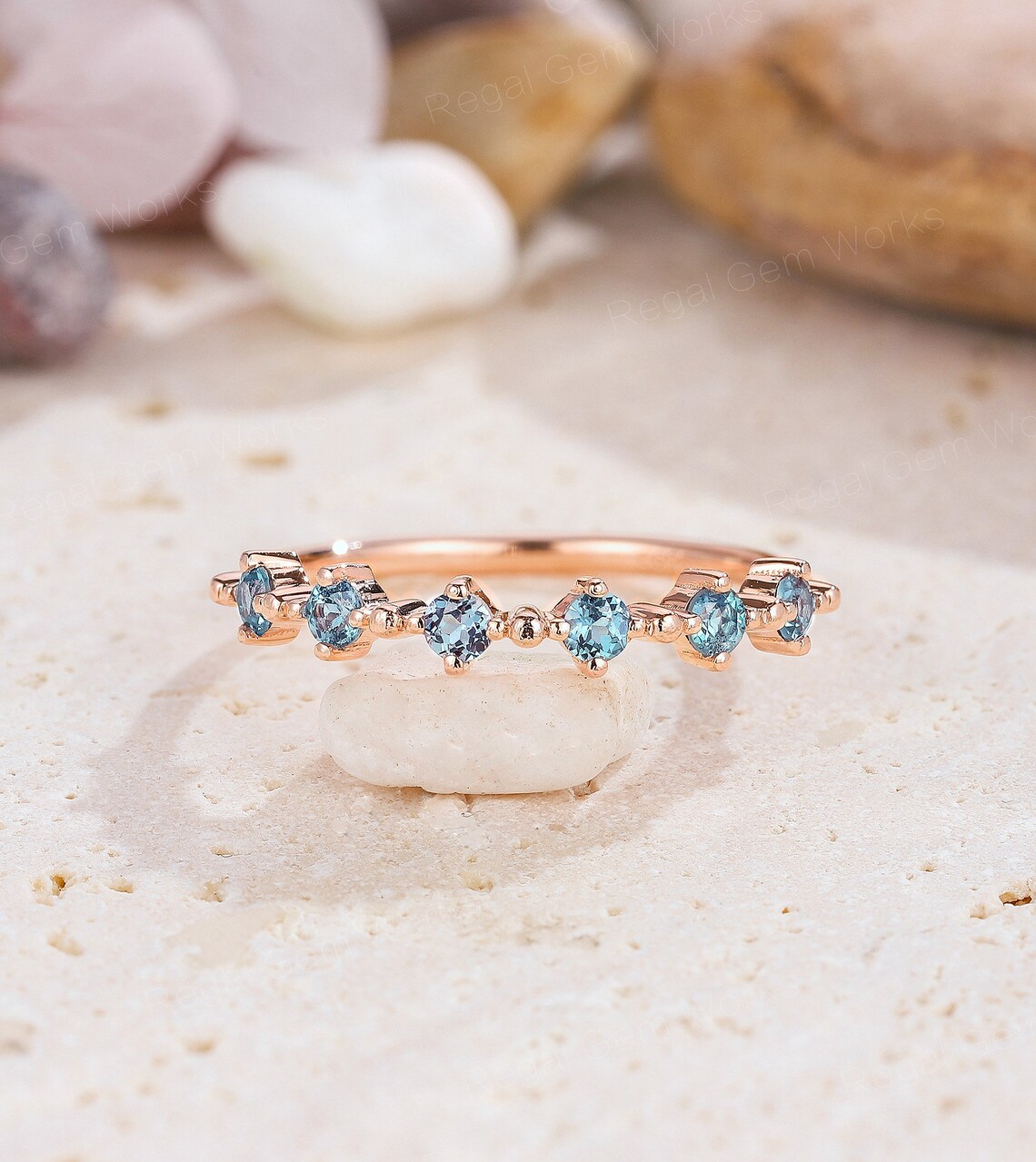 Unique Eternity Band Round Alexandrite Wedding Band Dainty Alexandrite ...