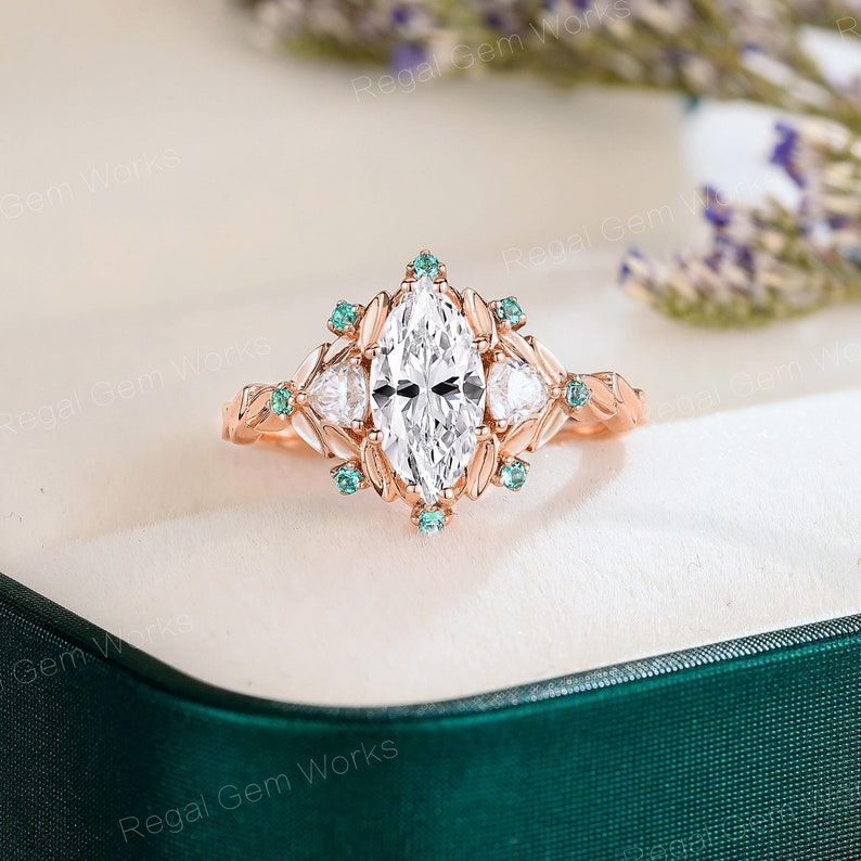 Marquise Cut Moissanite Flower Engagement Ring Set Vintage Marquise ...
