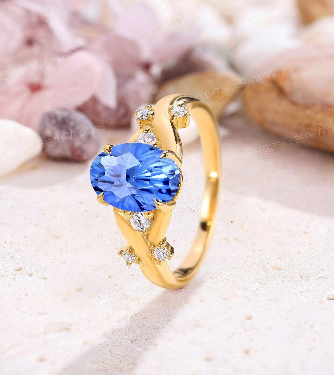 Vintage Firework Cut Cornflower Sapphire Twig Engagement Ring Nature ...