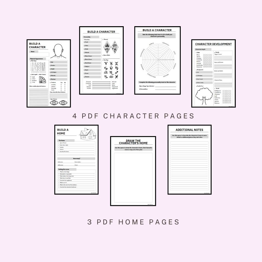 Character and Home Profile Template Sheets: Digital and Printable PDF ...