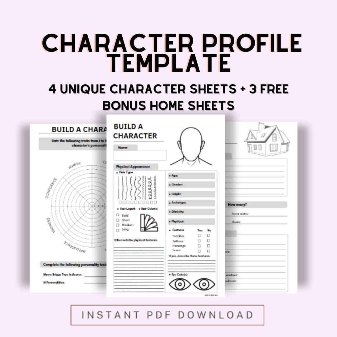 Character and Home Profile Template Sheets: Digital and Printable PDF ...