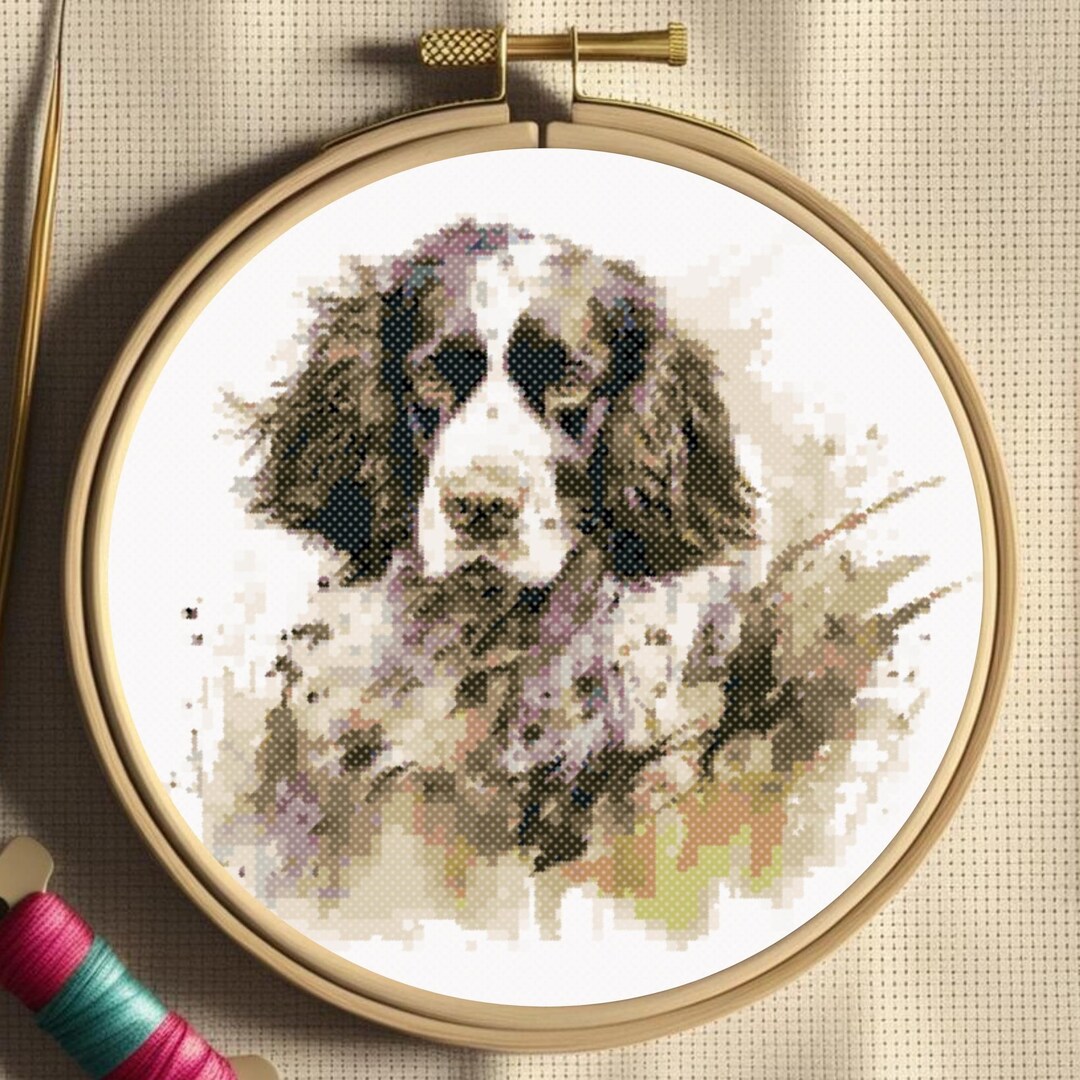 Springer Spaniel Cross Stitch Pattern – Realistic Dog Portrait ...