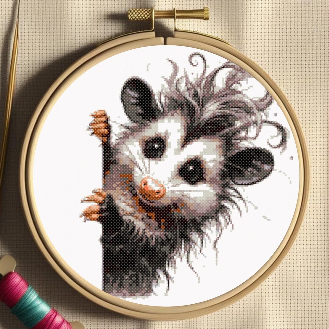 Cute Opossum Cross Stitch Pattern, Funny Possum Embroidery Design ...