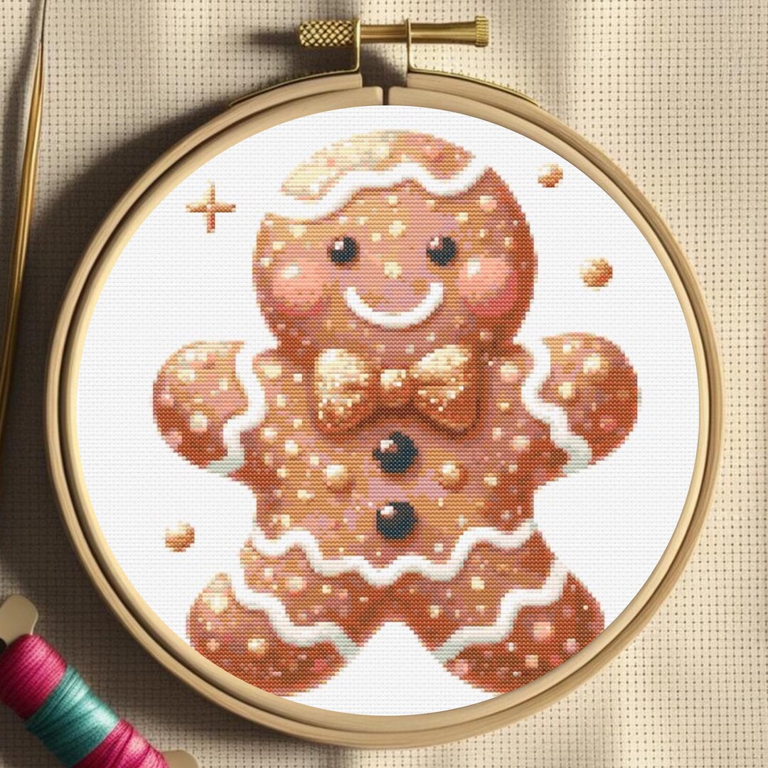 Gingerbread Man Cross Stitch Pattern, Christmas Cookie Embroidery ...