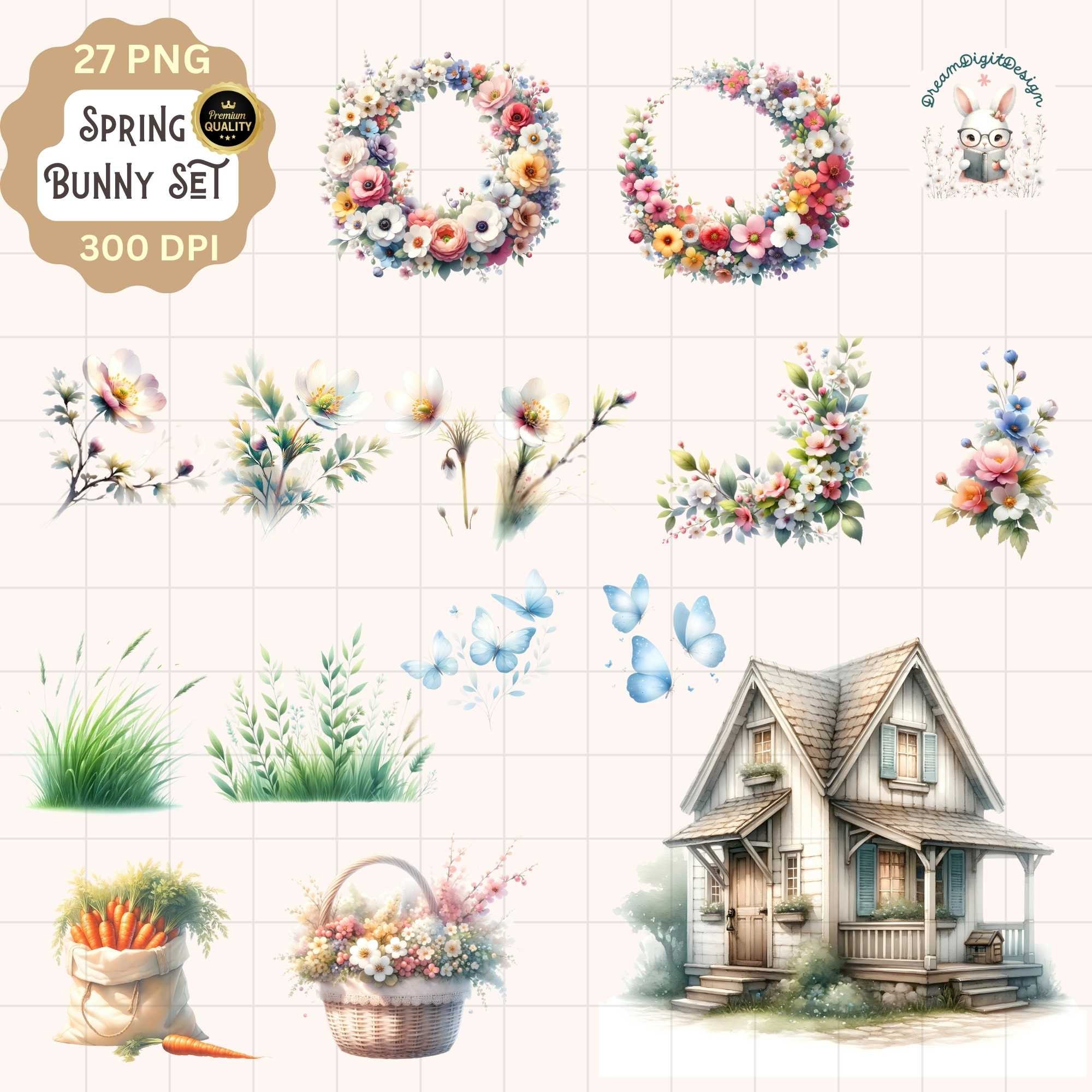 Spring Bunny Clipart | Bunny PNG, Pastel Watercolor Clipart, Playful ...