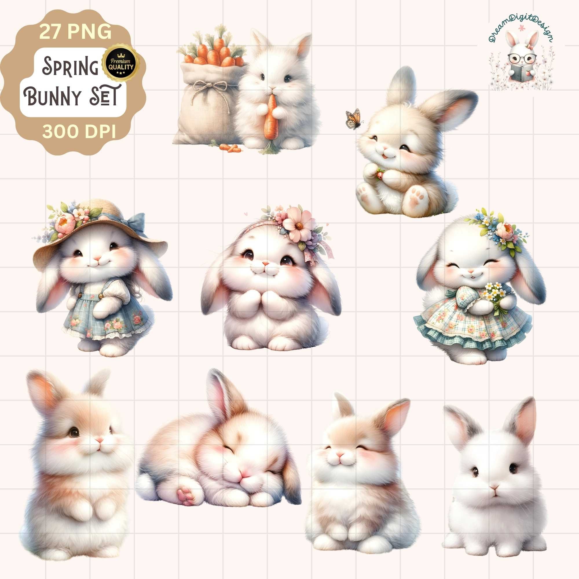 Spring Bunny Clipart | Bunny PNG, Pastel Watercolor Clipart, Playful ...