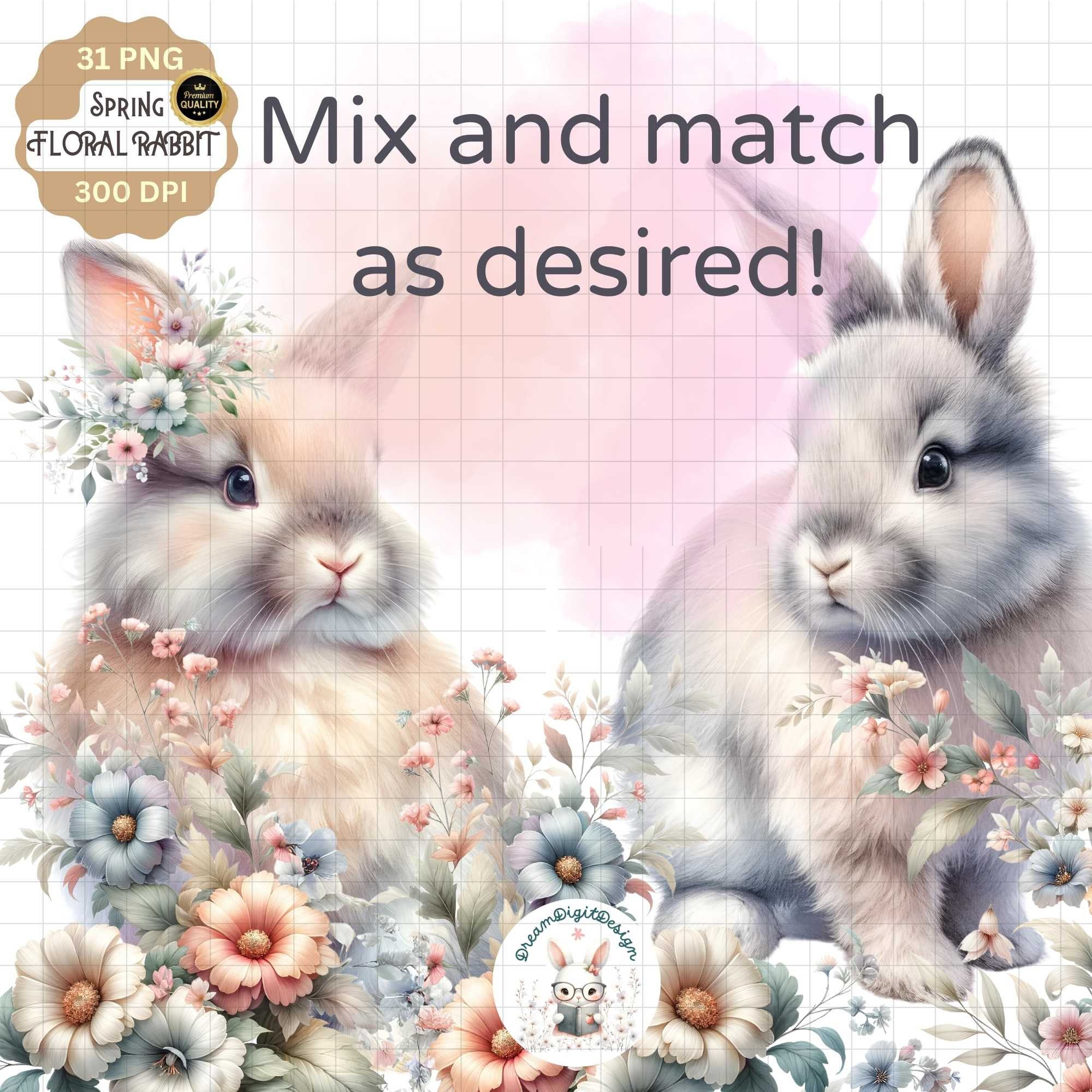 Spring Floral Rabbit| Rabbit PNG, Watercolor Clipart, Watercolor Bunny ...