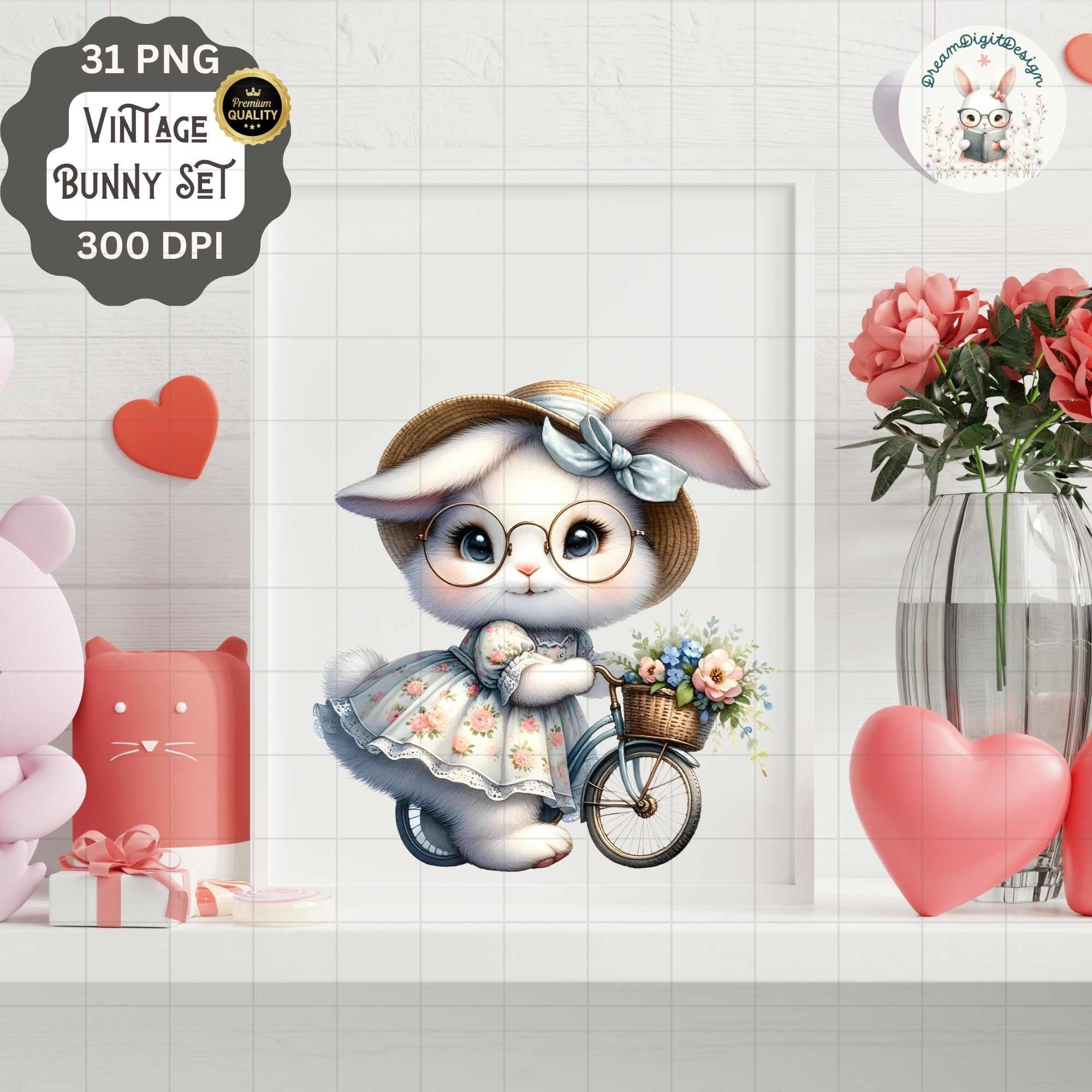 Vintage Bunny Clipart Bunny Watercolor Clipart, Playful Bunny, Vintage ...