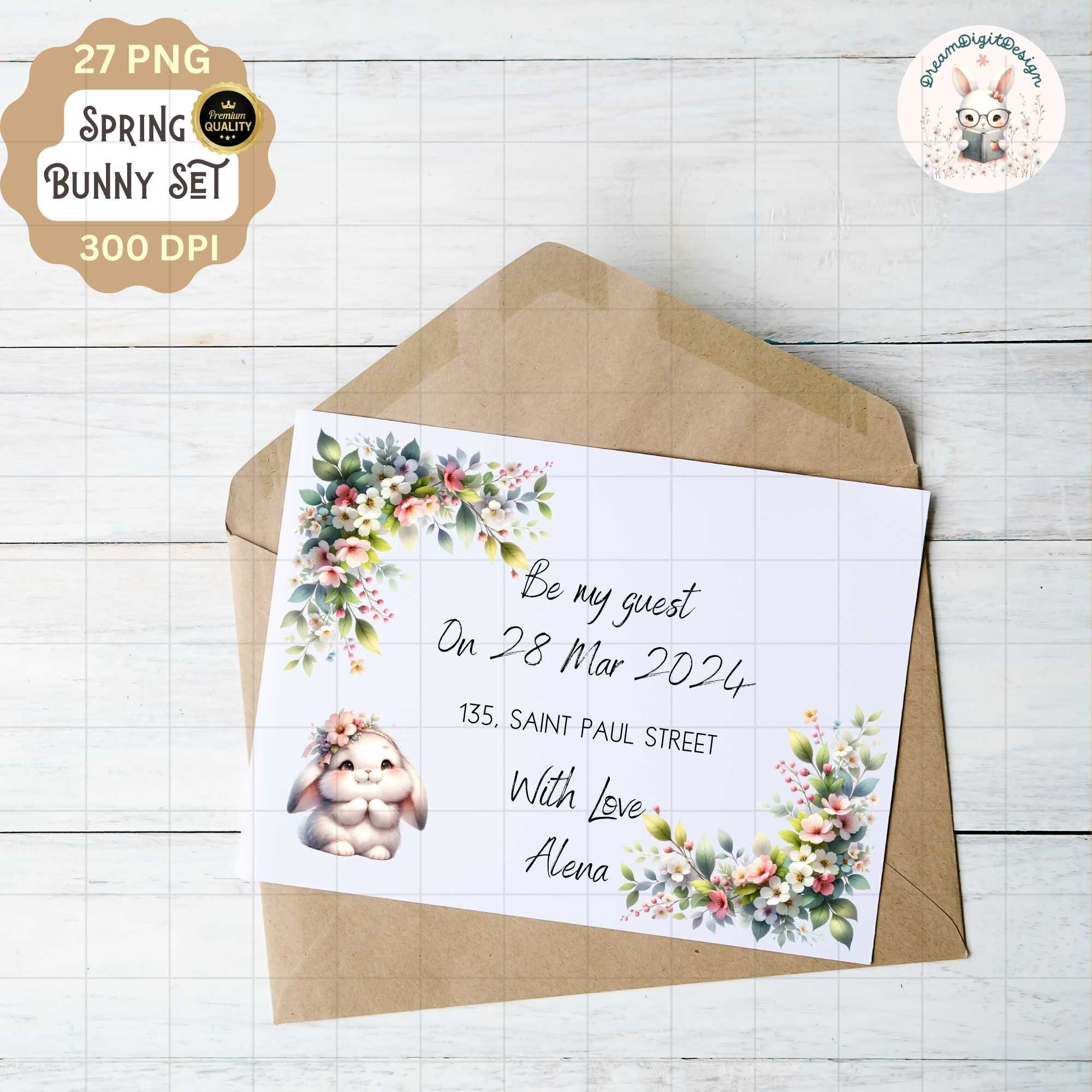 Spring Bunny Clipart | Bunny PNG, Pastel Watercolor Clipart, Playful ...