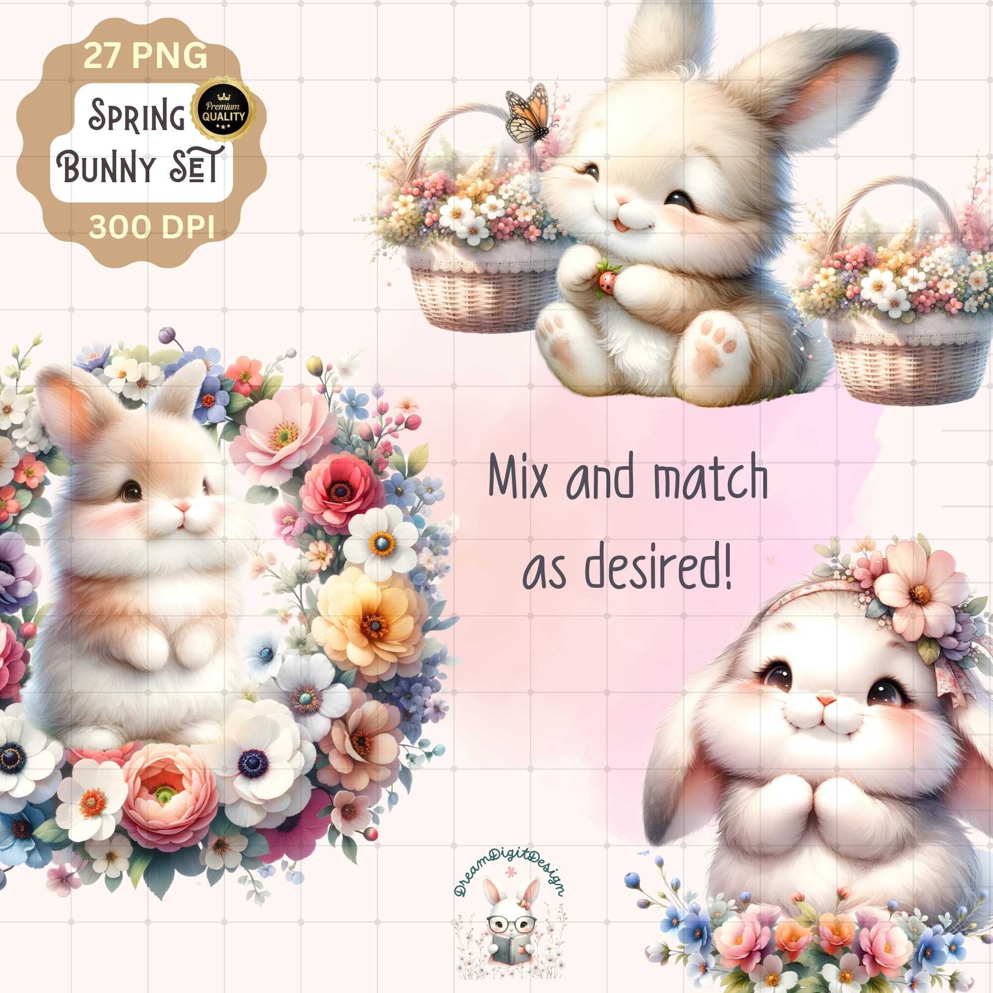 Spring Bunny Clipart Bunny PNG, Pastel Watercolor Clipart, Playful ...